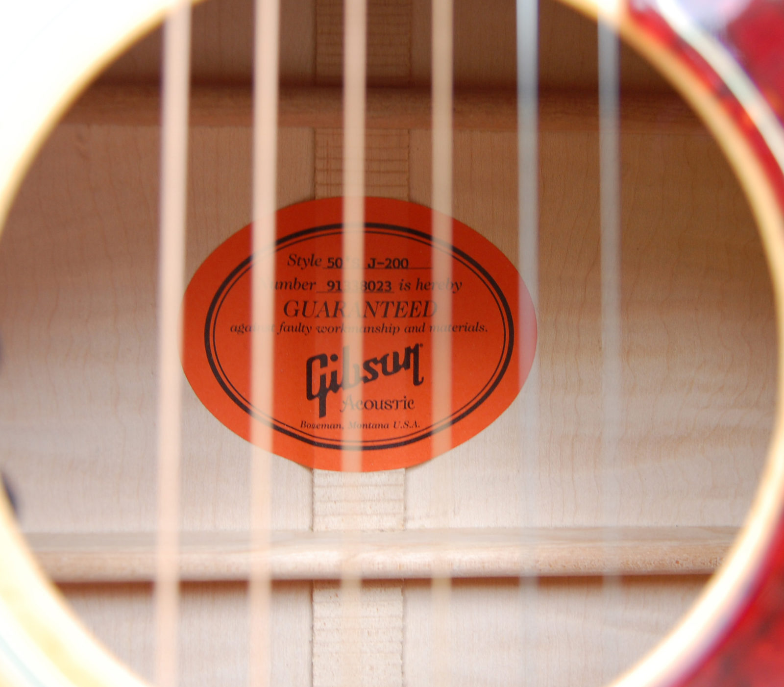 1991 Gibson 50’s J200 label – Joe The Guitarman